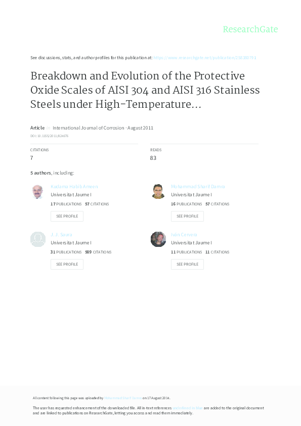 (PDF) Breakdown and Evolution of the Protective Oxide Scales of AISI ...