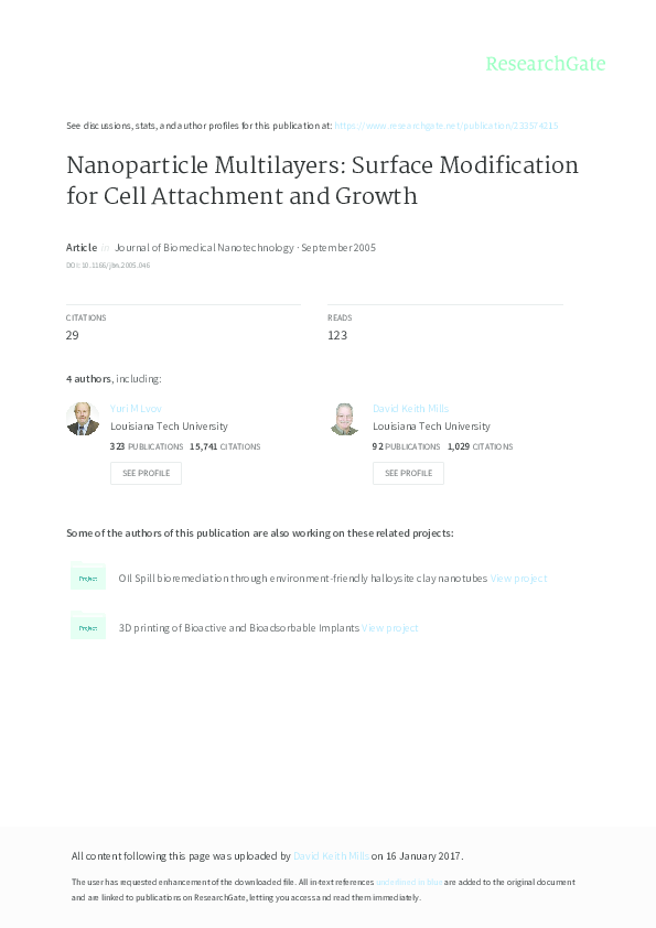 (PDF) Nanoparticle Multilayers: Surface Modification for Cell ...