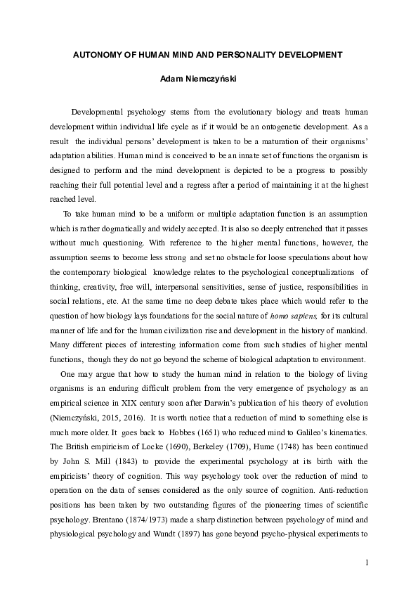 (DOC) Autonomy of human mind and personality development