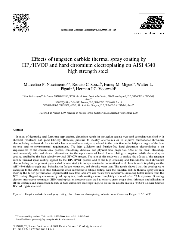 (PDF) Effects of tungsten carbide thermal spray coating by HP/HVOF and ...