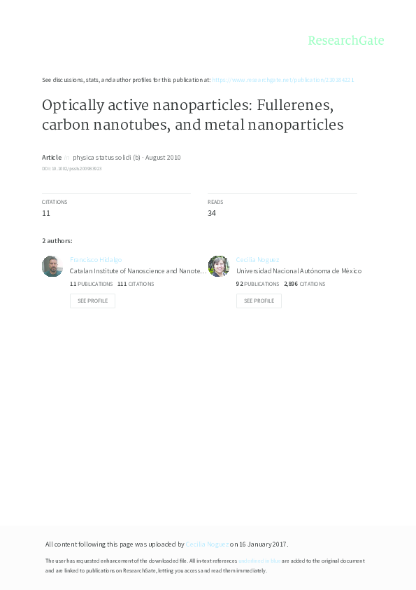 (PDF) Optically active nanoparticles: Fullerenes, carbon nanotubes, and ...