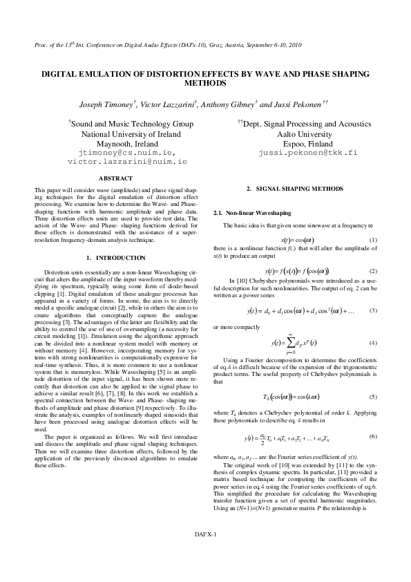 (PDF) Digital emulation of distortion effects by wave and phase shaping ...