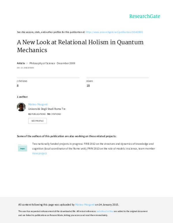 (PDF) A New Look at Relational Holism in Quantum Mechanics