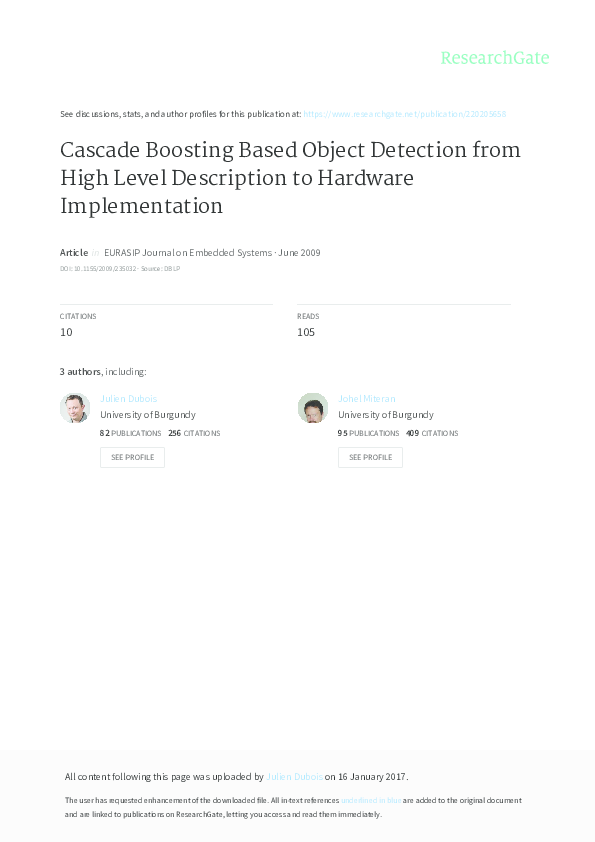 Pdf Cascade Boosting Based Object Detection From High Level Description To Hardware 