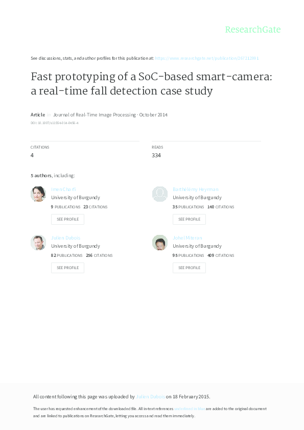 (PDF) Fast prototyping of a SoC-based smart-camera: a real-time fall detection case study