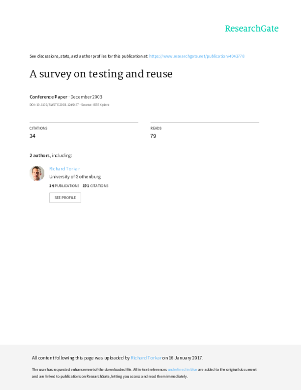 (PDF) A survey on testing and reuse
