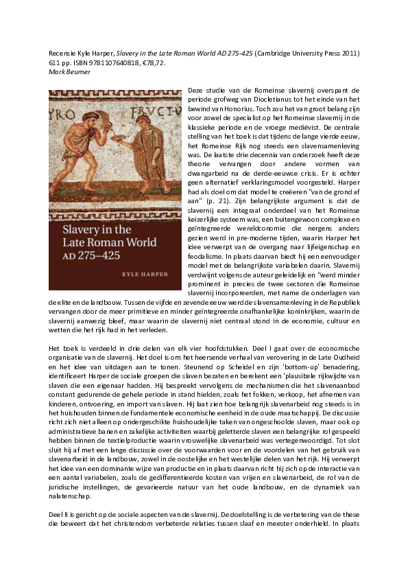 (PDF) Recensie Kyle Harper, Slavery in the Late Roman World AD 275-425 ...