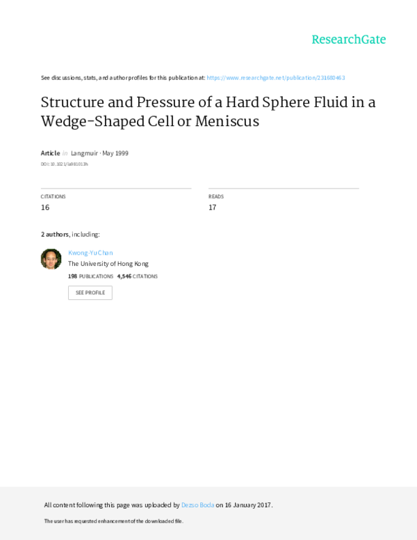 (PDF) Structure and Pressure of a Hard Sphere Fluid in a Wedge-Shaped ...