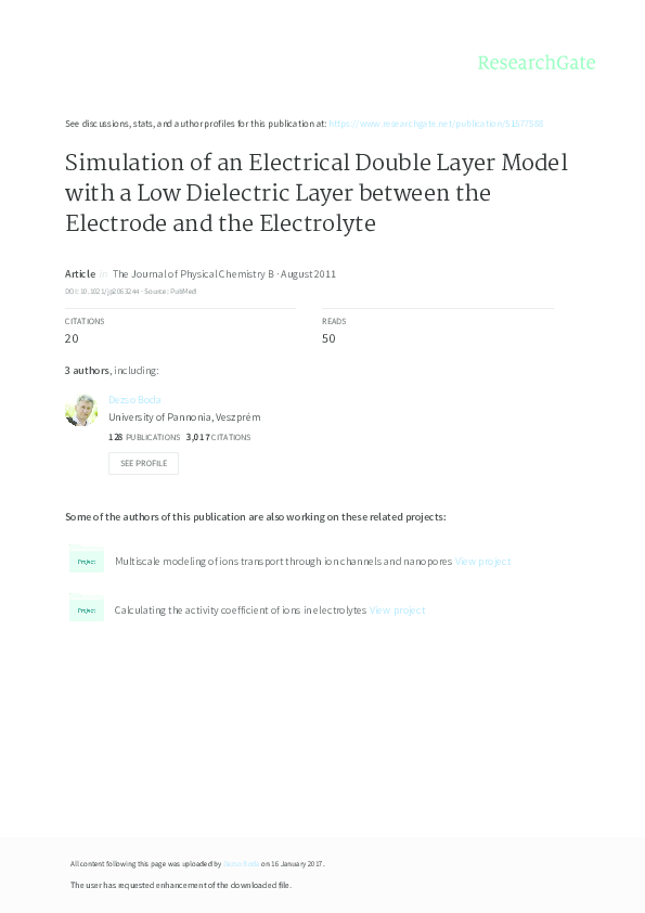 (PDF) Simulation of an Electrical Double Layer Model with a Low ...