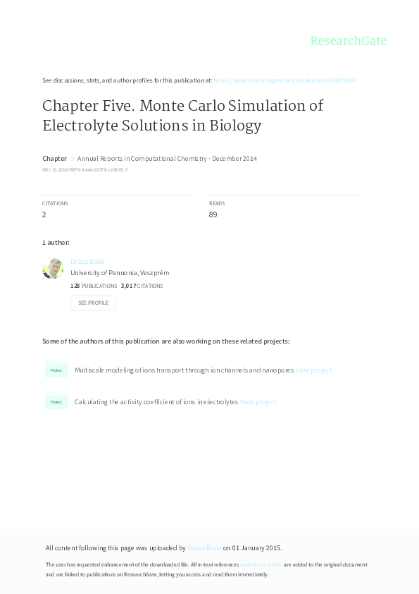(PDF) Monte Carlo Simulation of Electrolyte Solutions in Biology