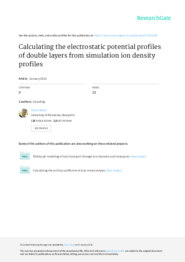 Pdf Calculating The Electrostatic Potential Profiles Of Double Layers From Simulation Ion