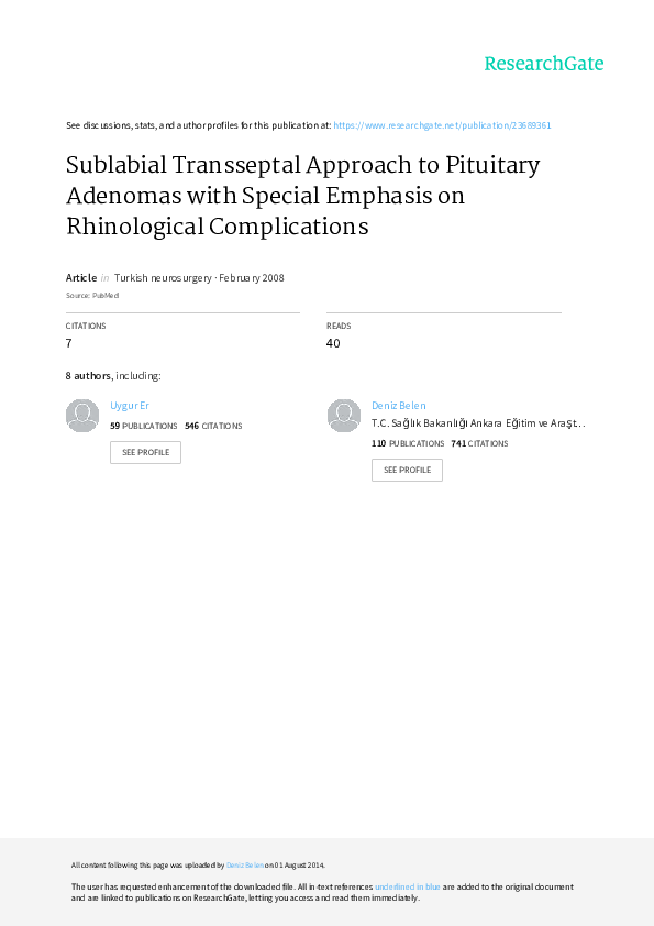 (PDF) Sublabial transseptal approach to pituitary adenomas with special ...