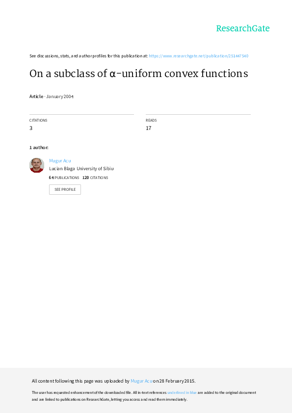 (PDF) On a Subclass of Uniform Convex Functions