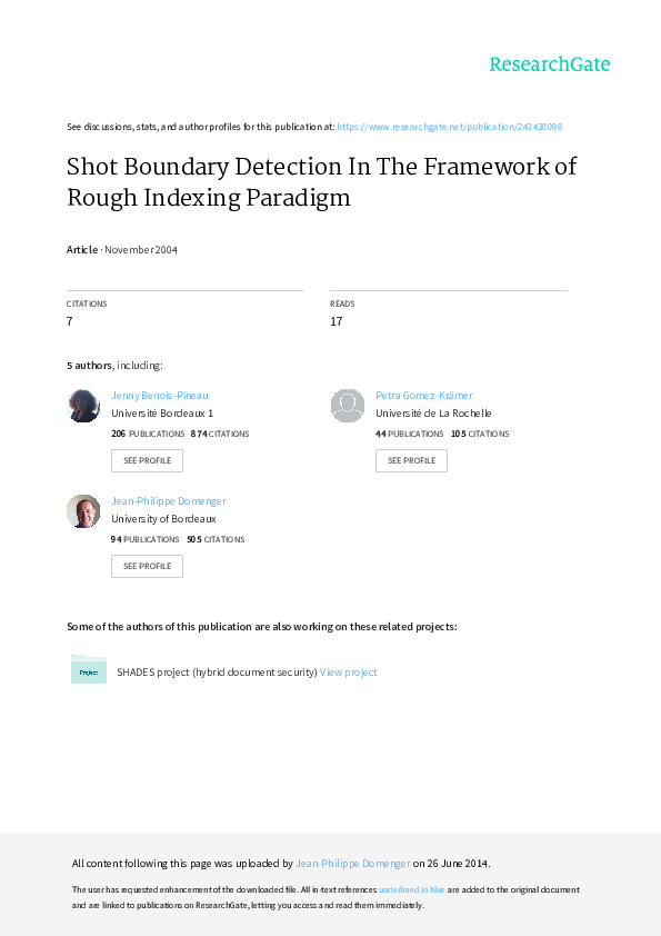 (PDF) Shot Boundary Detection in the framework of Rough Indexing Paradigm