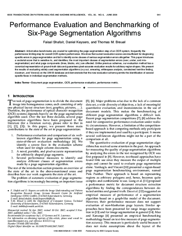 Pdf Performance Evaluation And Benchmarking Of Six Page Segmentation