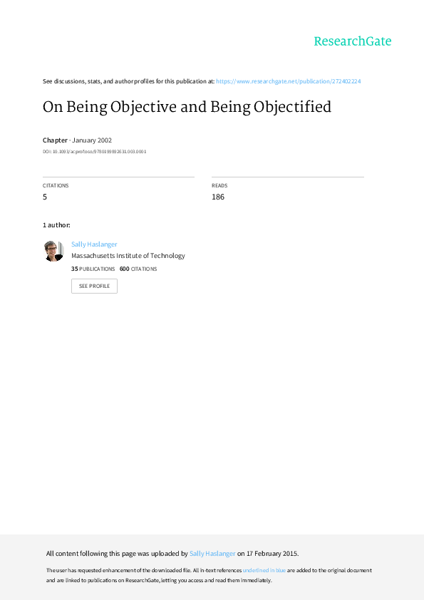 (PDF) On being objective and being objectified