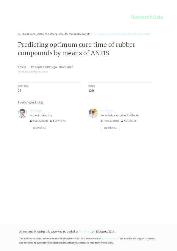(PDF) Predicting Optimum Cure Time of Rubber Compounds by Means of ...