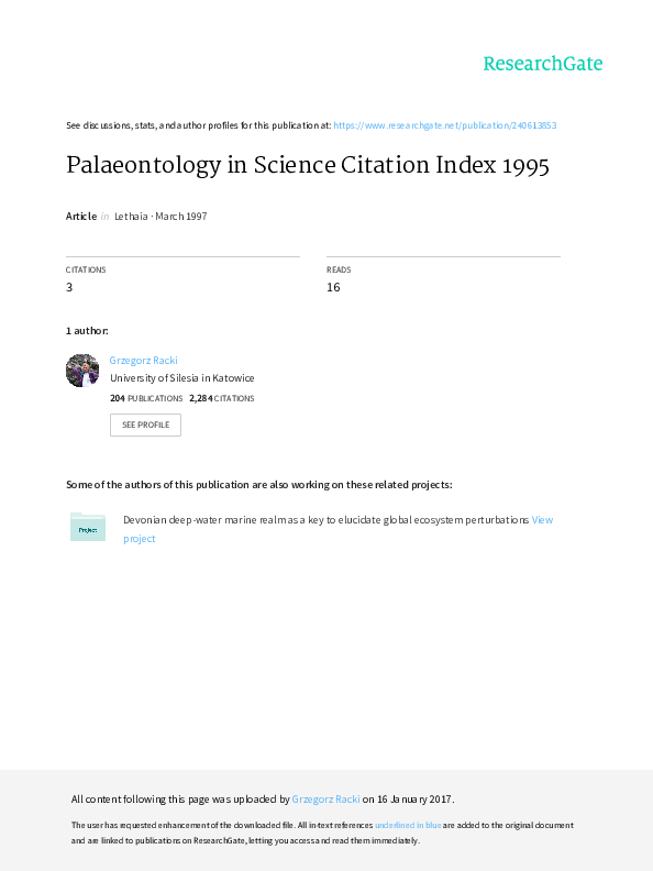 (PDF) Palaeontology in Science Citation Index 1995