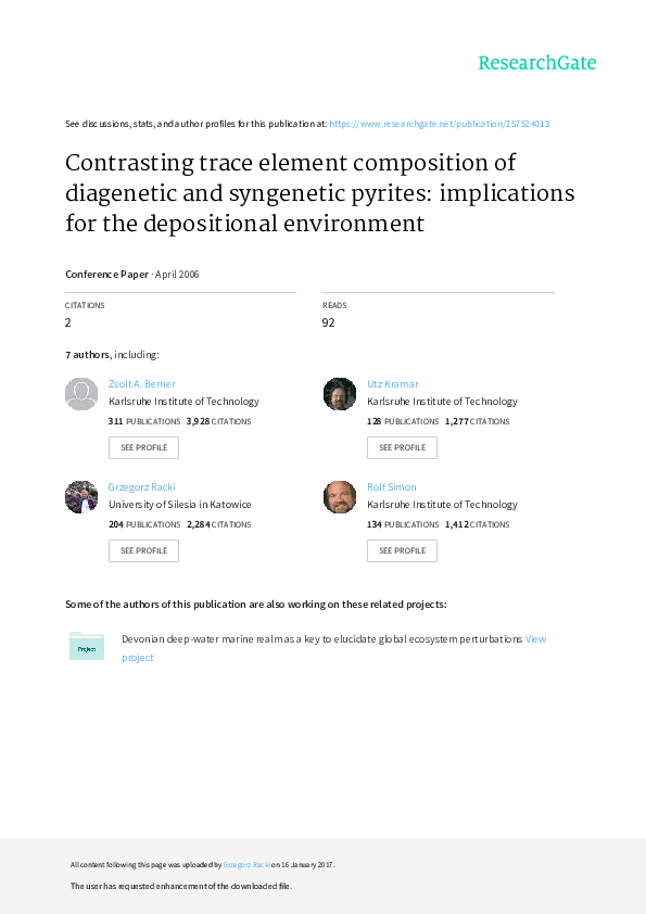 (PDF) Contrasting trace element composition of diagenetic and ...