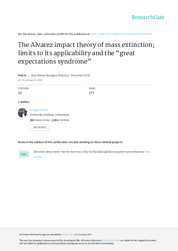 (PDF) The Alvarez Impact Theory of Mass Extinction; Limits to its ...