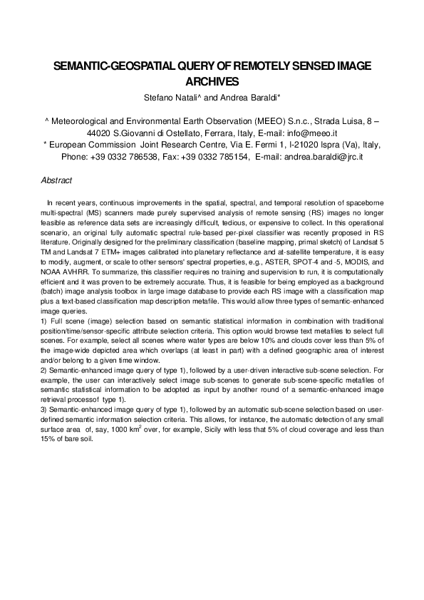 (PDF) Semantic-Geospatial Query of Remotely Sensed Image Archives