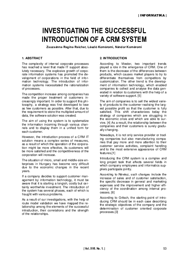 (PDF) INVESTIGATING THE SUCCESSFUL INTRODUCTION OF A CRM SYSTEM