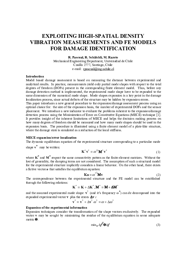 (PDF) Exploiting High-Spatial Density Vibration Measurements and Fe Models for Damage Identification