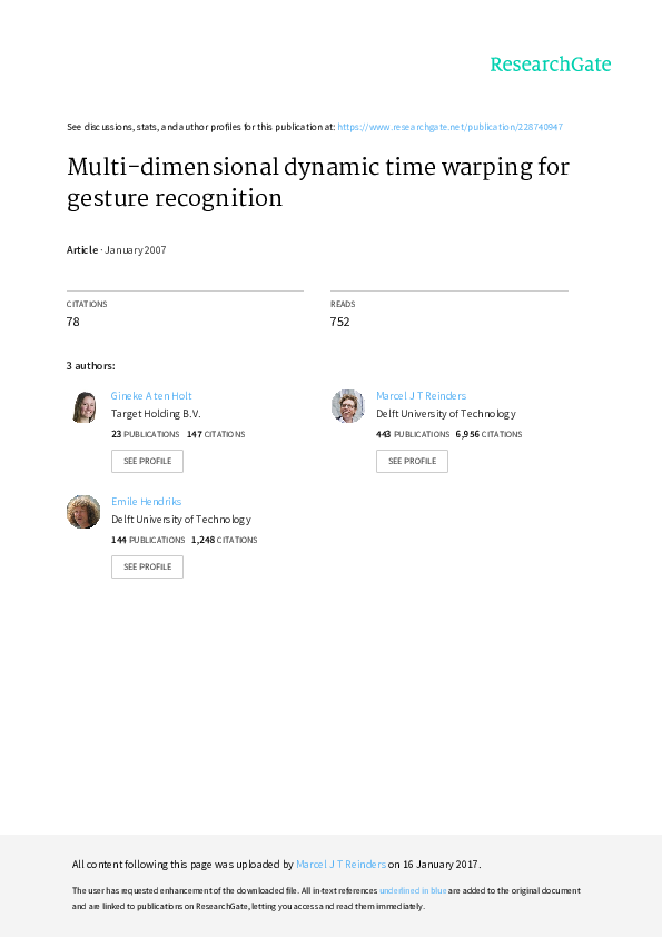 (PDF) Multi-dimensional dynamic time warping for gesture recognition