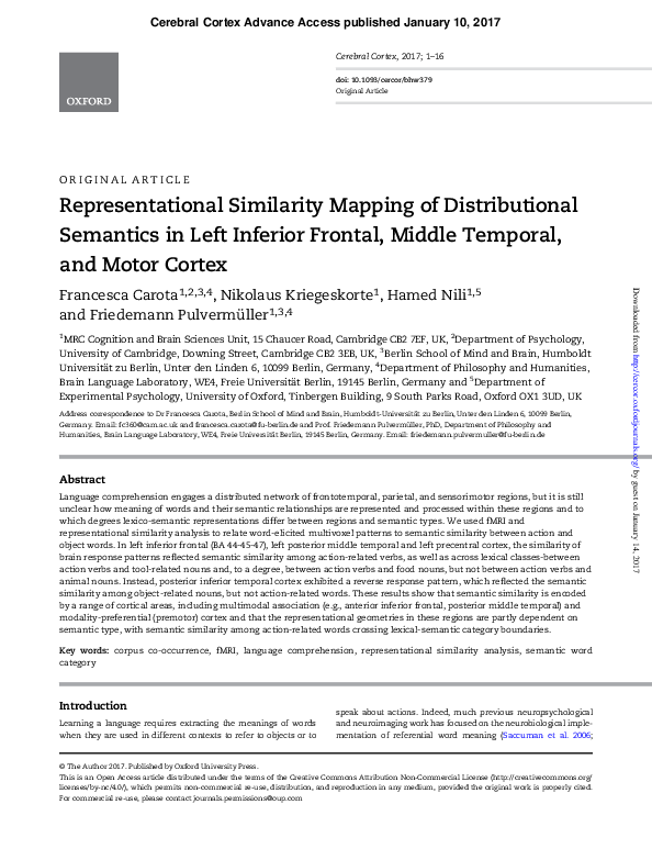 (PDF) Representational Similarity Mapping of Distributional Semantics ...