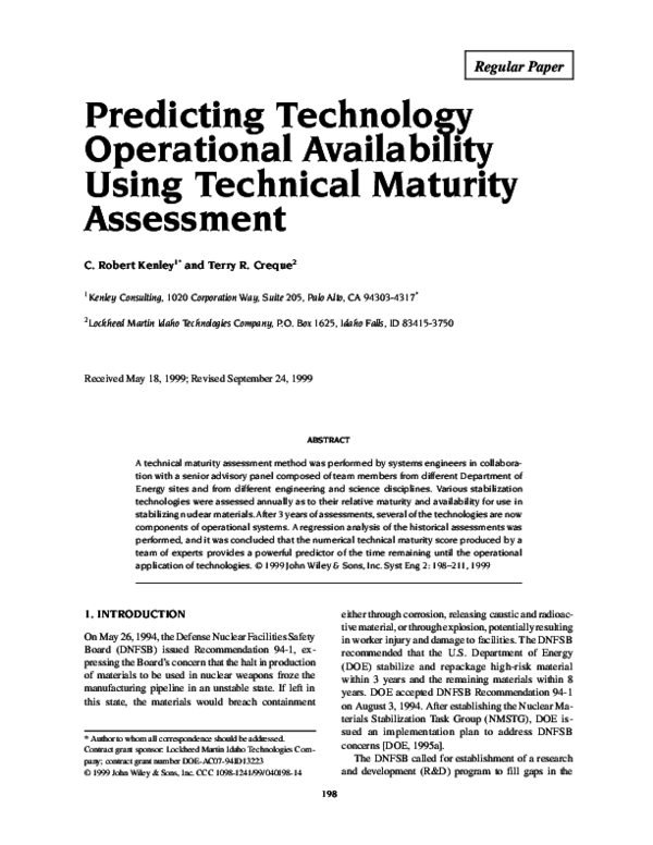 (PDF) Predicting technology operational availability using technical ...