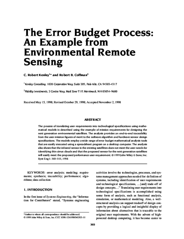(PDF) The error budget process: an example from environmental remote ...