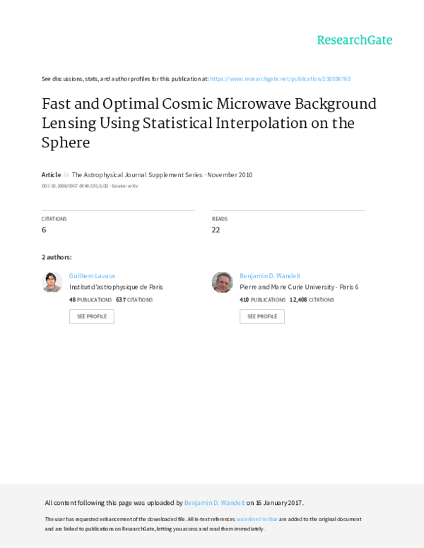 Pdf Fast And Optimal Cosmic Microwave Background Lensing Using Statistical Interpolation On