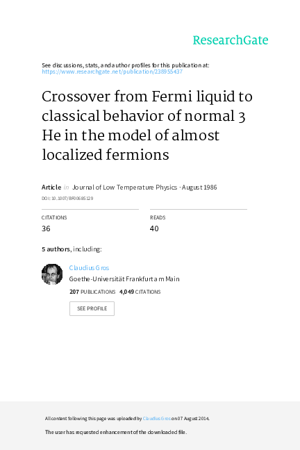 (PDF) Crossover from Fermi liquid to classical behavior of normal3He in ...