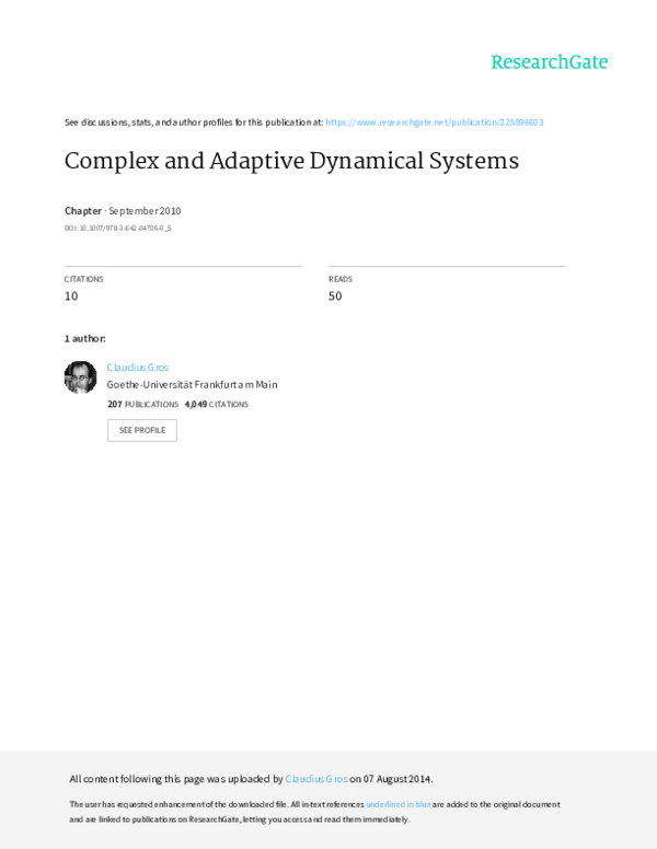 (PDF) Complex and Adaptive Dynamical Systems