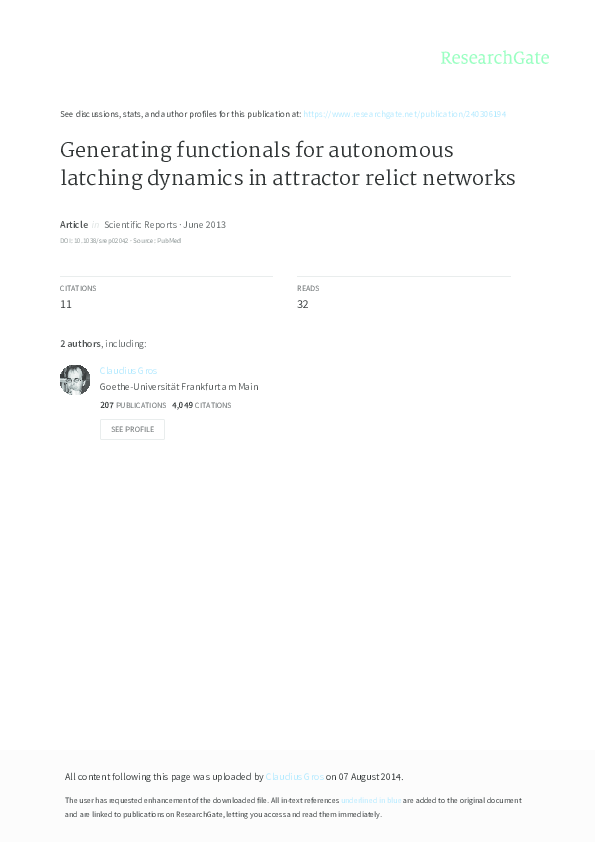 (PDF) Generating functionals for autonomous latching dynamics in attractor relict networks