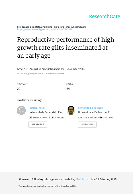 (PDF) Reproductive performance of high growth rate gilts inseminated at ...