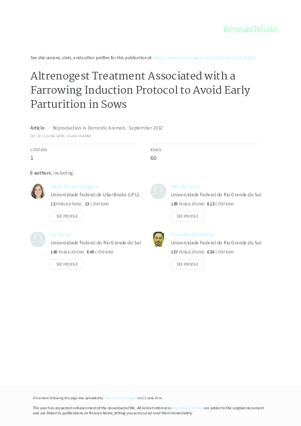 (PDF) Altrenogest Treatment Associated with a Farrowing Induction ...