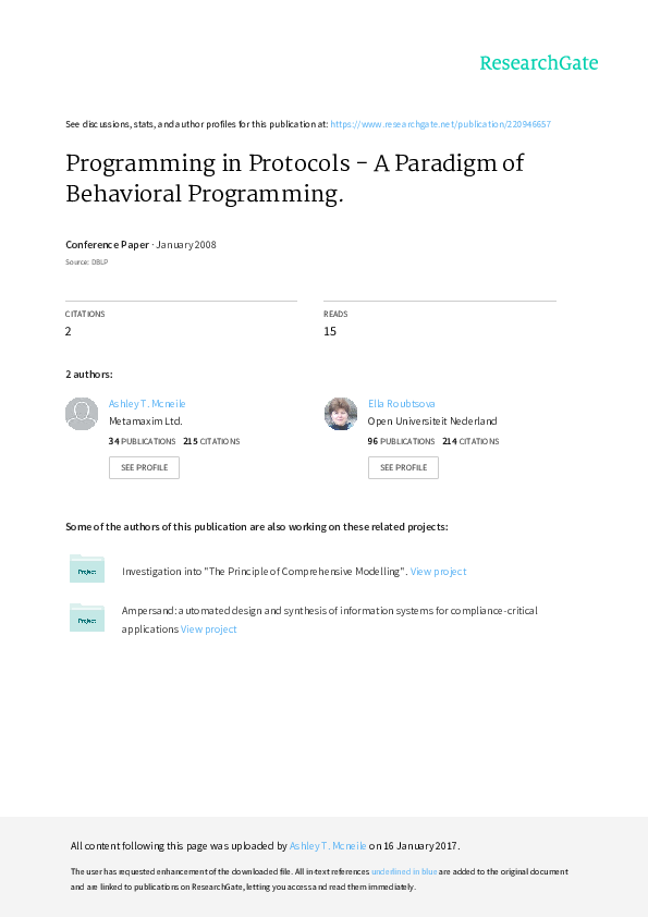 (PDF) Programming in Protocols - A Paradigm of Behavioral Programming