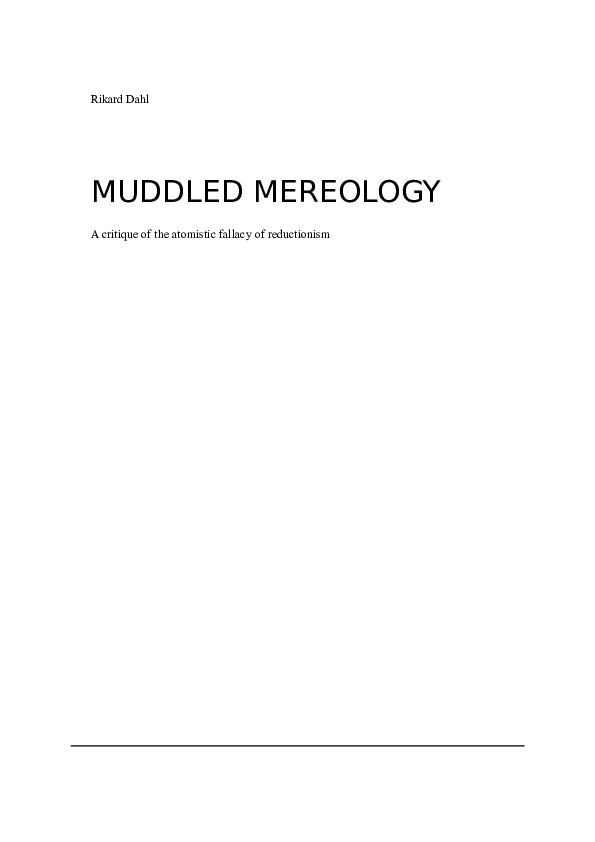 (DOC) Muddled mereology: A Critique of the Atomistic Fallacy of ...