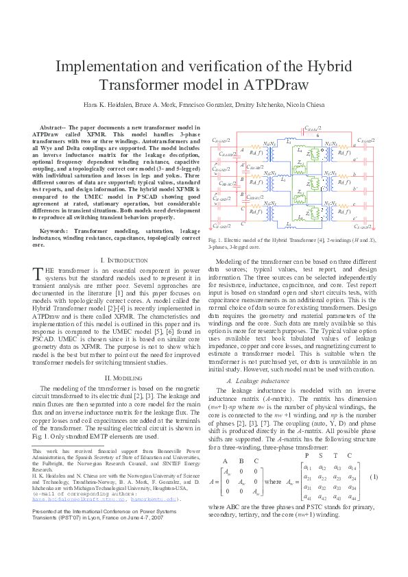 (PDF) Implementation and verification of the Hybrid Transformer model in ATPDraw