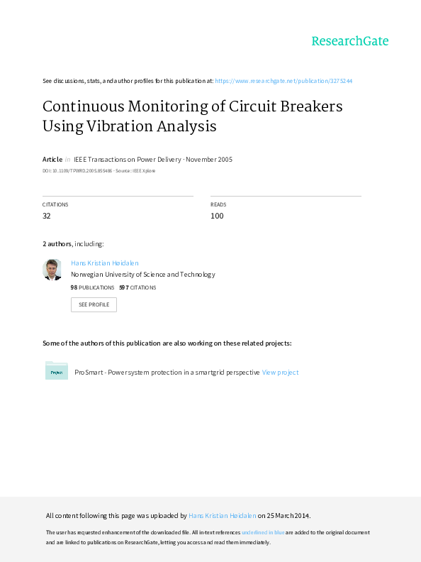 (PDF) Continuous Monitoring of Circuit Breakers Using Vibration Analysis