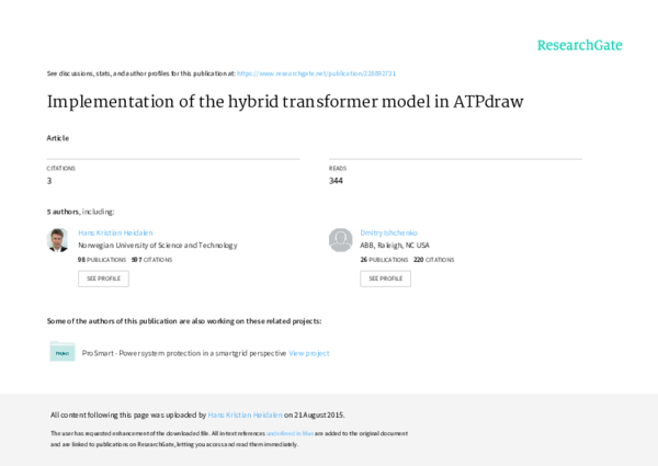 (PDF) Implementation of the hybrid transformer model in ATPdraw