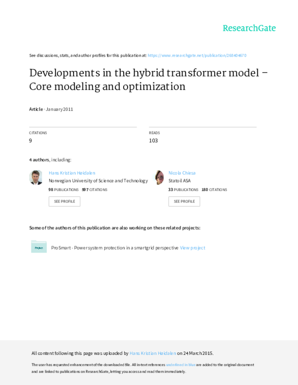 (PDF) Developments in the hybrid transformer model – Core modeling and optimization