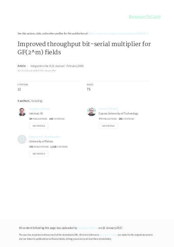 (PDF) Improved throughput bit-serial multiplier for GF (2m) fields
