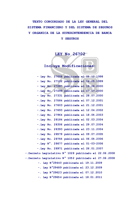 (PDF) TEXTO CONCORDADO DE LA LEY GENERAL DEL SISTEMA FINANCIERO Y DEL SISTEMA DE SEGUROS Y ...