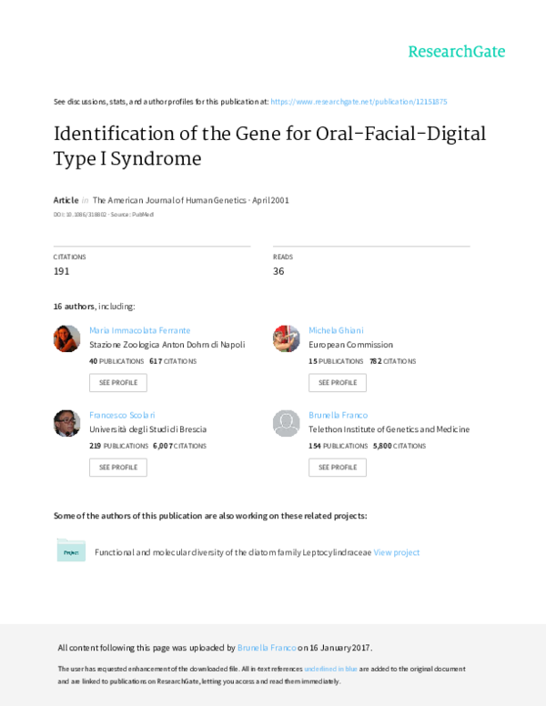 (PDF) Identification of the Gene for Oral-Facial-Digital Type I Syndrome