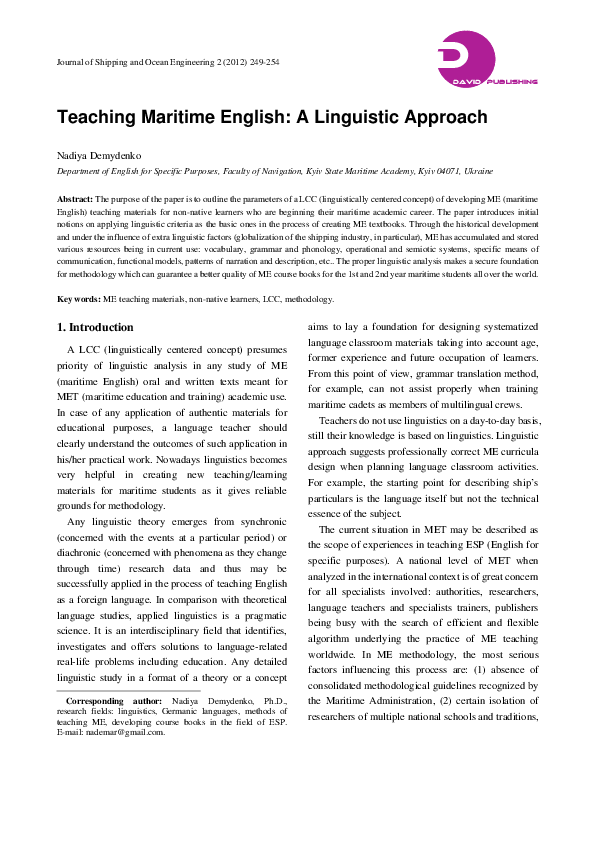 (PDF) Teaching Maritime English: A Linguistic Approach