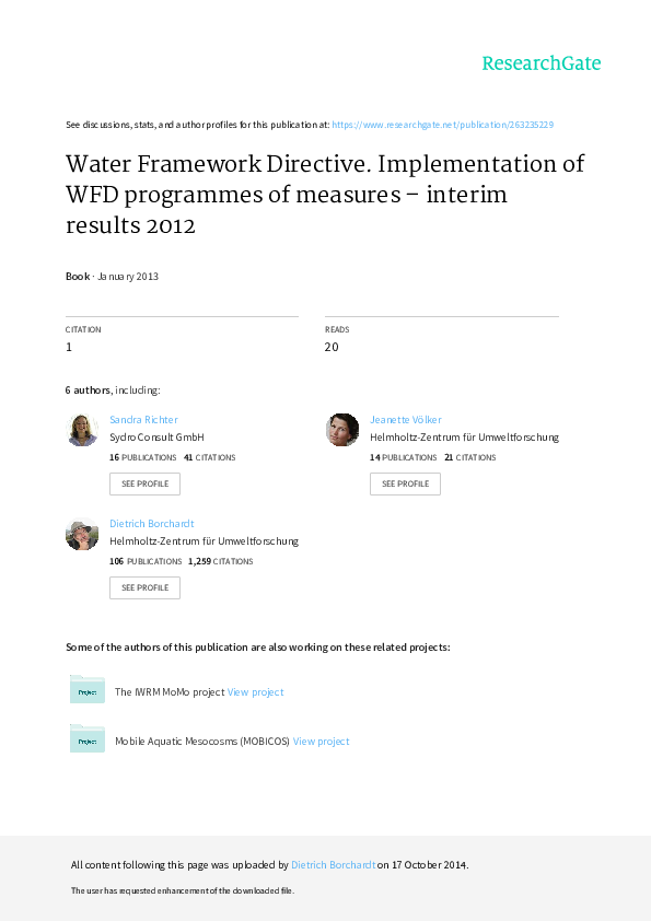 (PDF) Water Framework Directive. Implementation of WFD programmes of ...