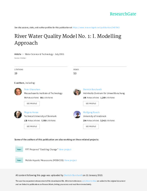 (PDF) River Water Quality Model No. 1: I. Modelling Approach