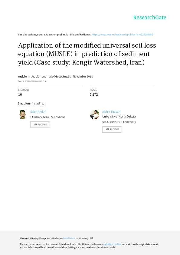 (PDF) Application of the modified universal soil loss equation (MUSLE ...
